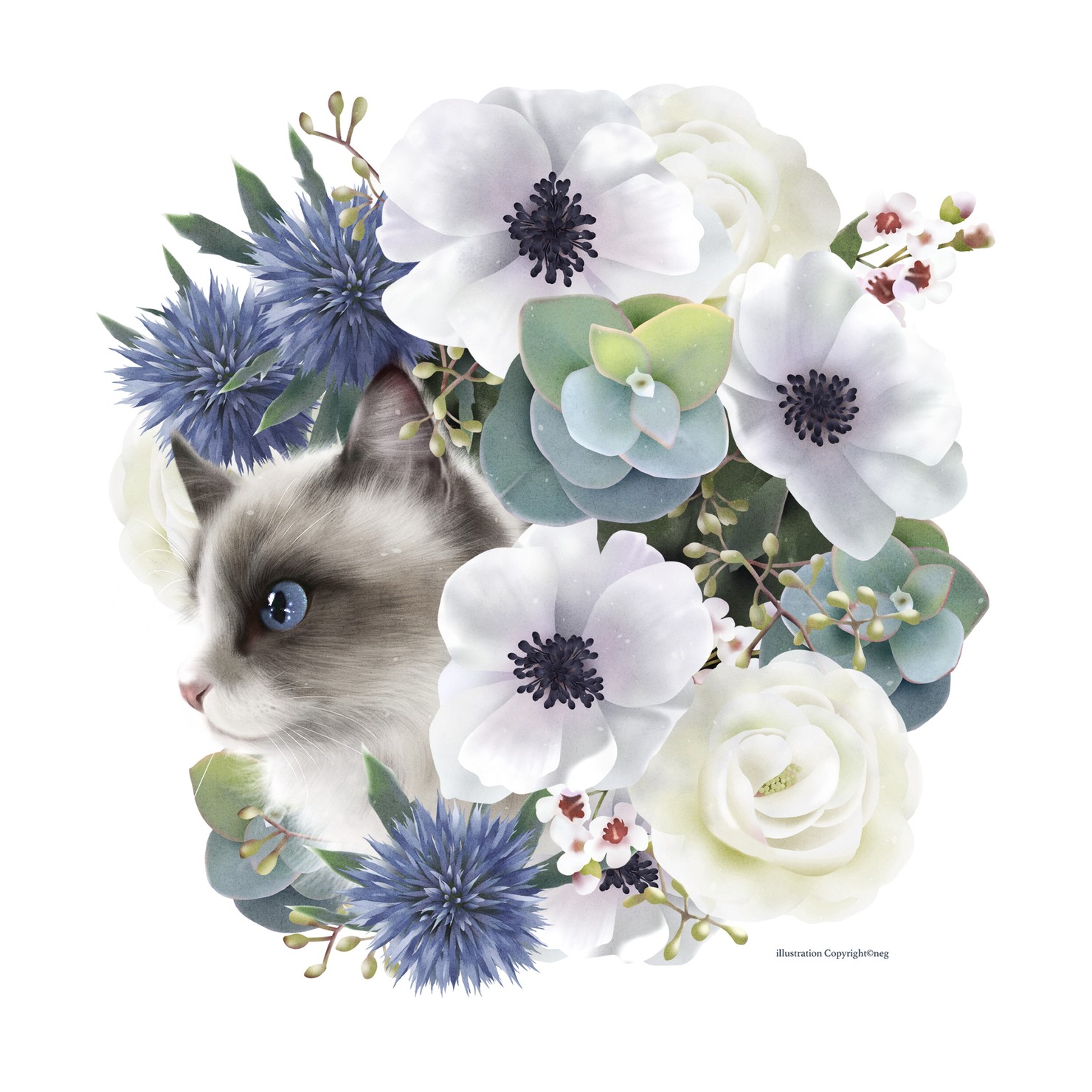 Bouquet cat - negのNFT | Adam byGMO